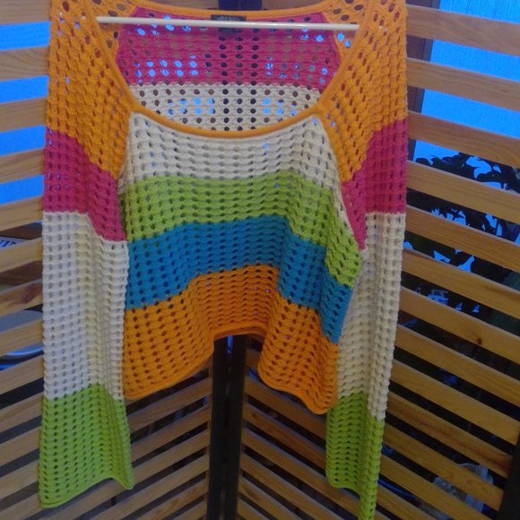 wild fable | Tops | Preloved L Xl Wild Fable Ls Crochet Color Block ...